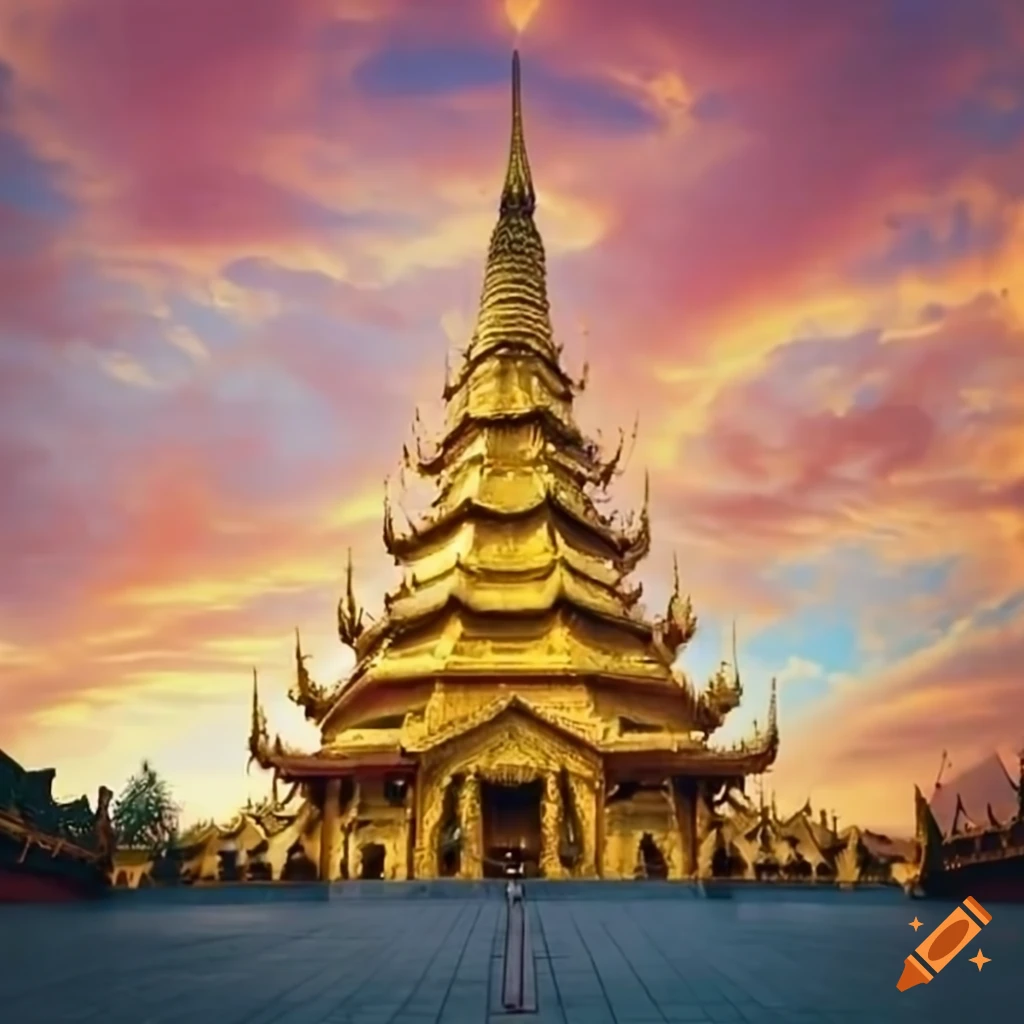 Golden Buddhist pagoda shining in the sun on Craiyon