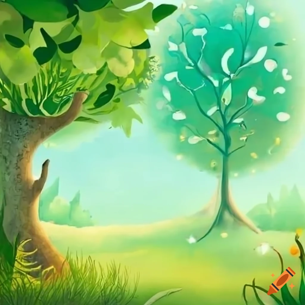 Colorful leafy background for a storybook on Craiyon