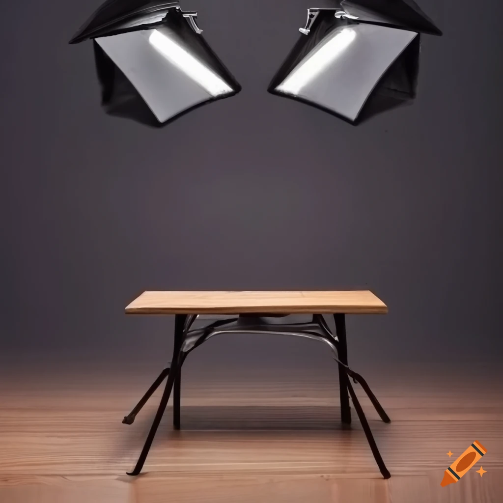 Wooden table in a well-lit studio on Craiyon