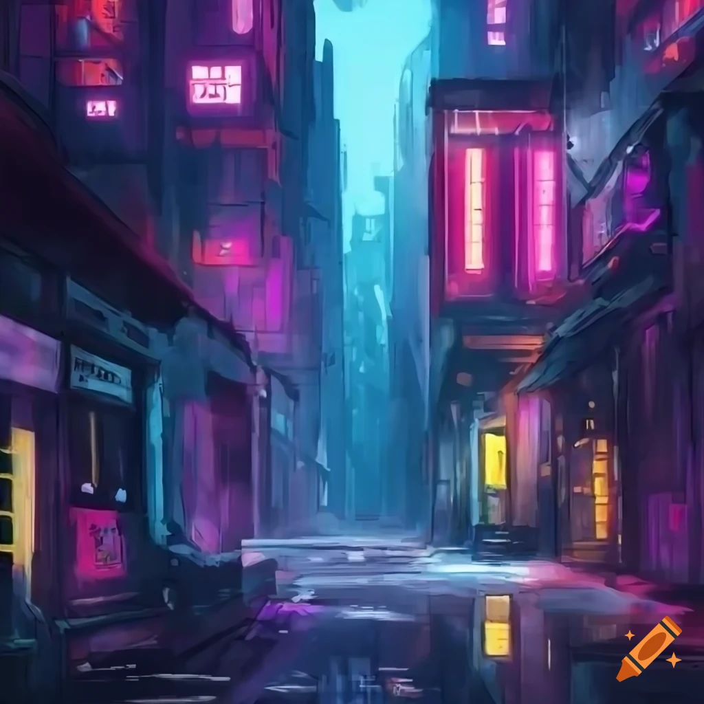 Detailed concept art of a cyberpunk street at night on Craiyon