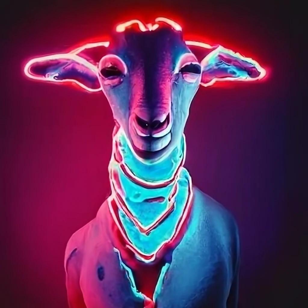 Neon sign of a goat on route 66 on Craiyon