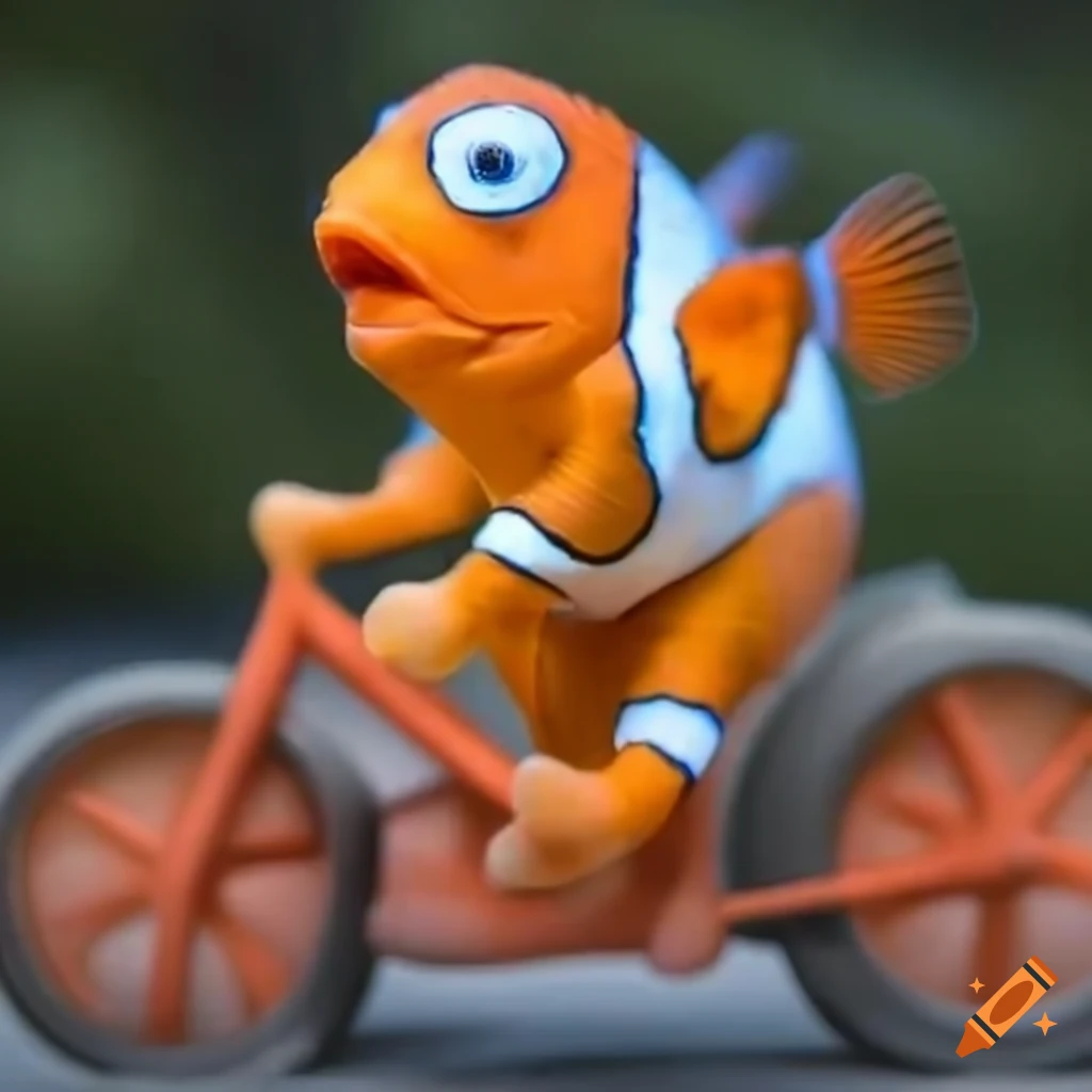 Clownfish riding a bike