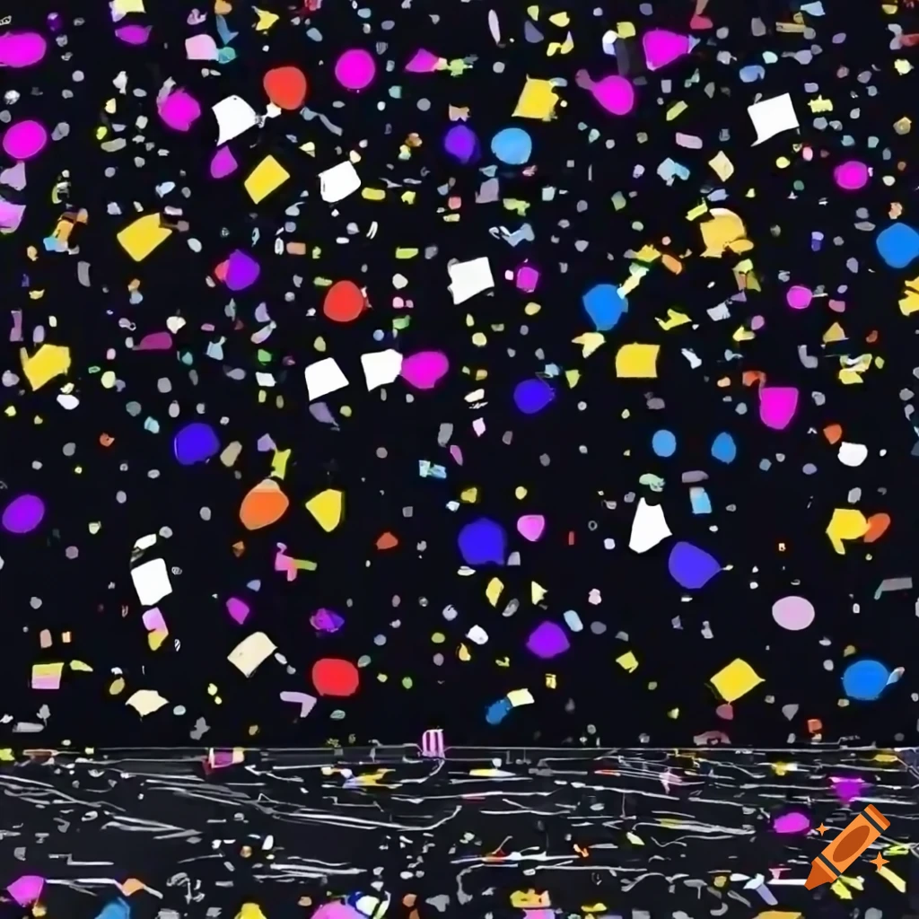 Hallway with black carpet and confetti pattern on Craiyon