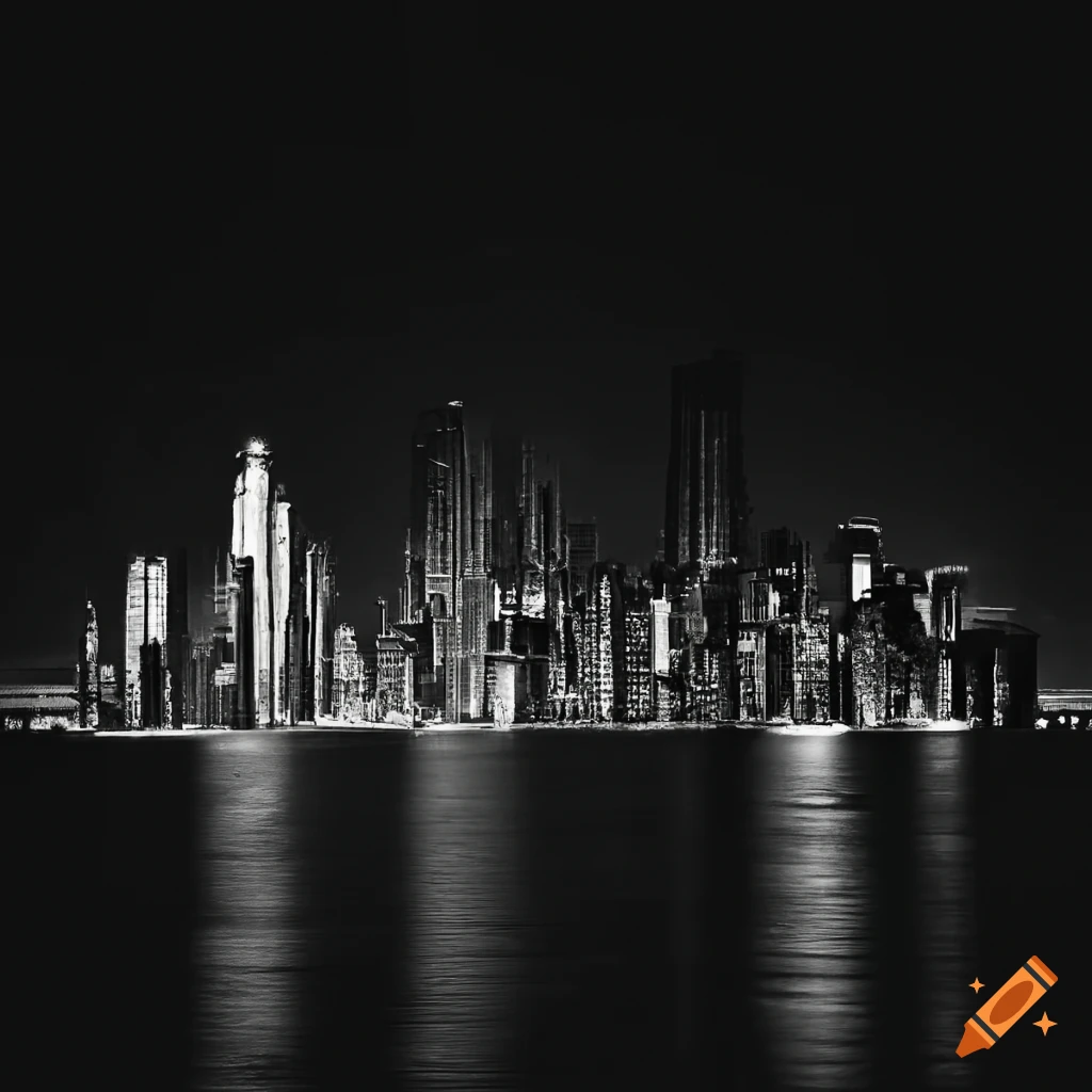 Faraway city in black and white on Craiyon