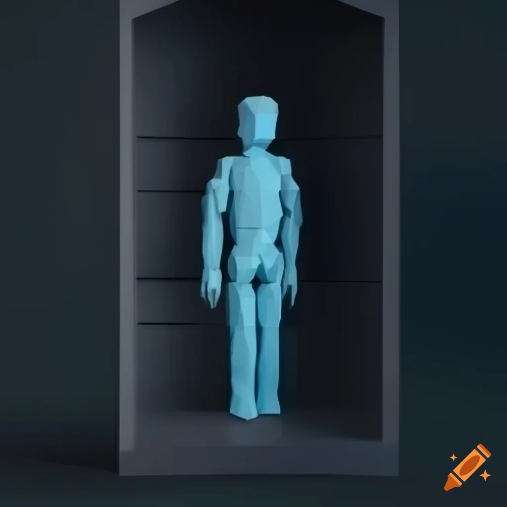 Low poly action figure in display box on shelf on Craiyon