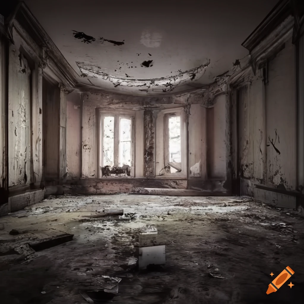 Photorealistic depiction of an empty abandoned room on Craiyon