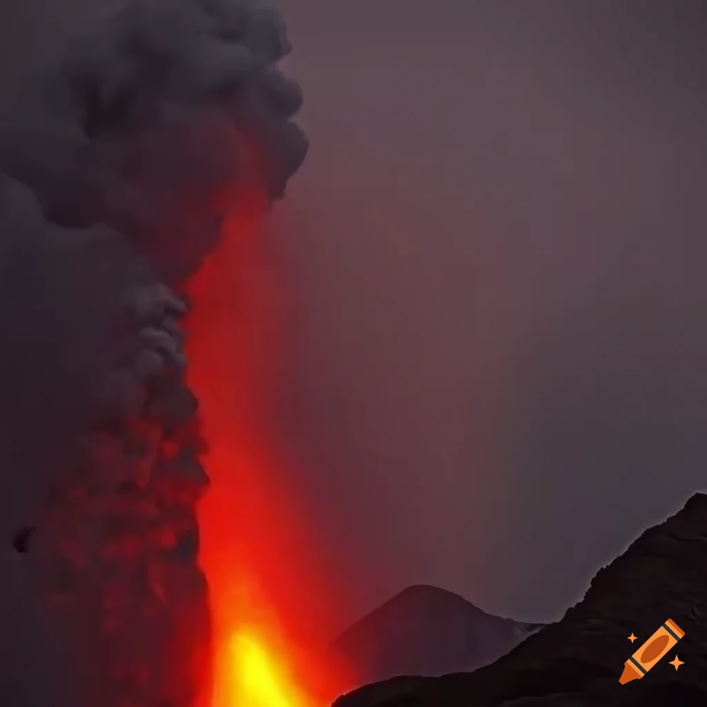 Volcanic eruption with ash and lava on Craiyon