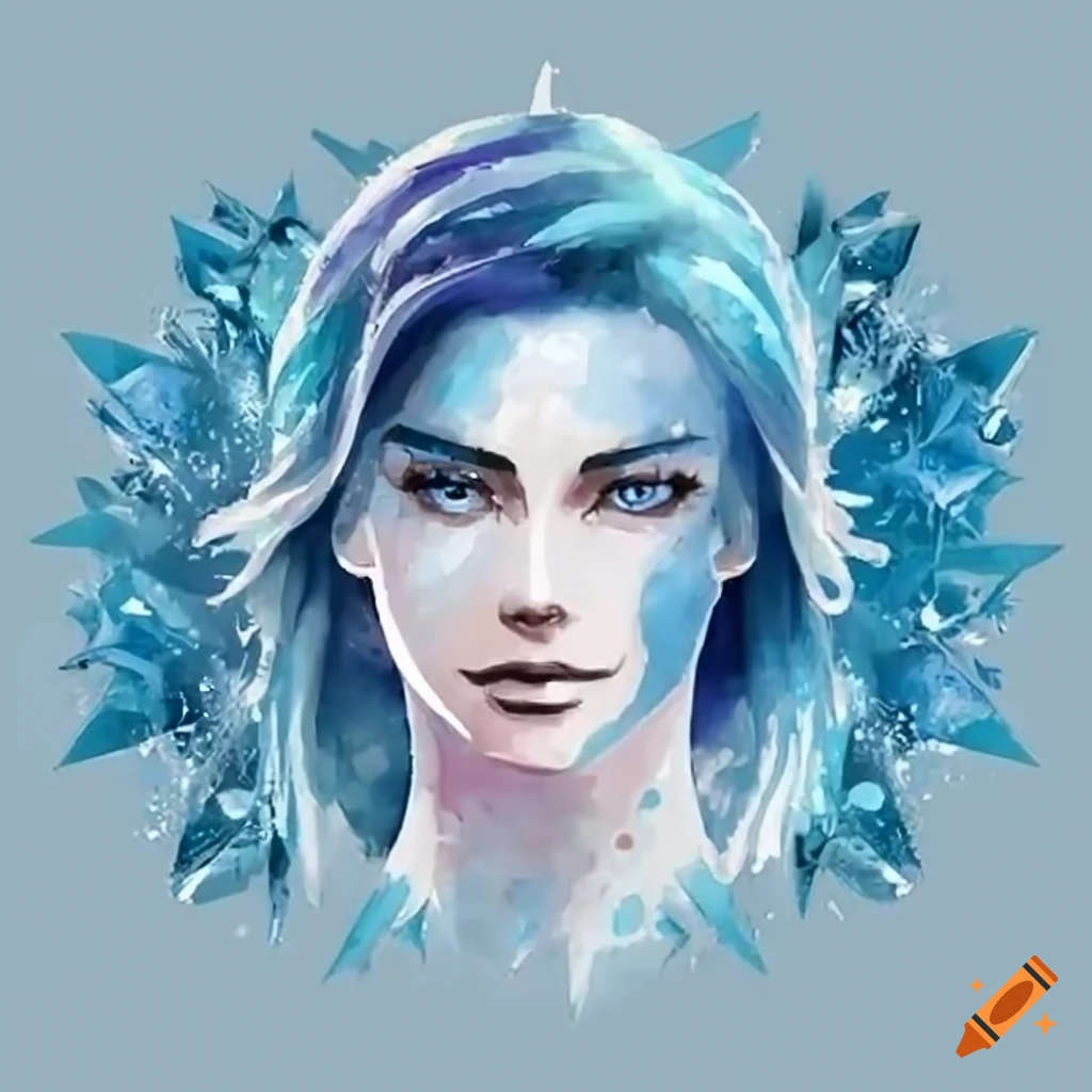 Portrait of a handsome ice elf with ice-blue eyes and long white hair ...