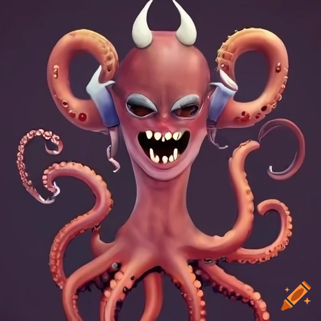 Cute satanic octopus mascot with headphones