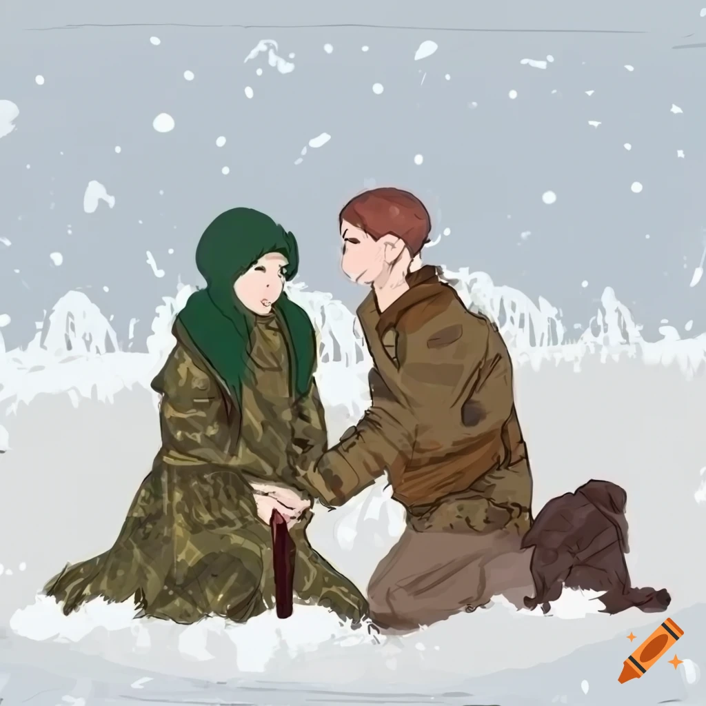 Digital sketch of a russian couple in winter attire on Craiyon