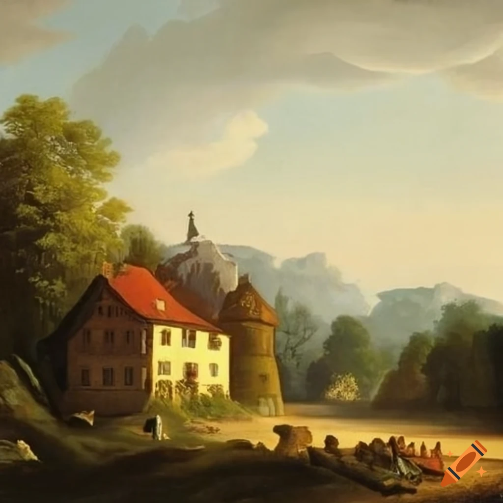 Mountain cottage in watercolor and ink sketch style inspired by carl ...