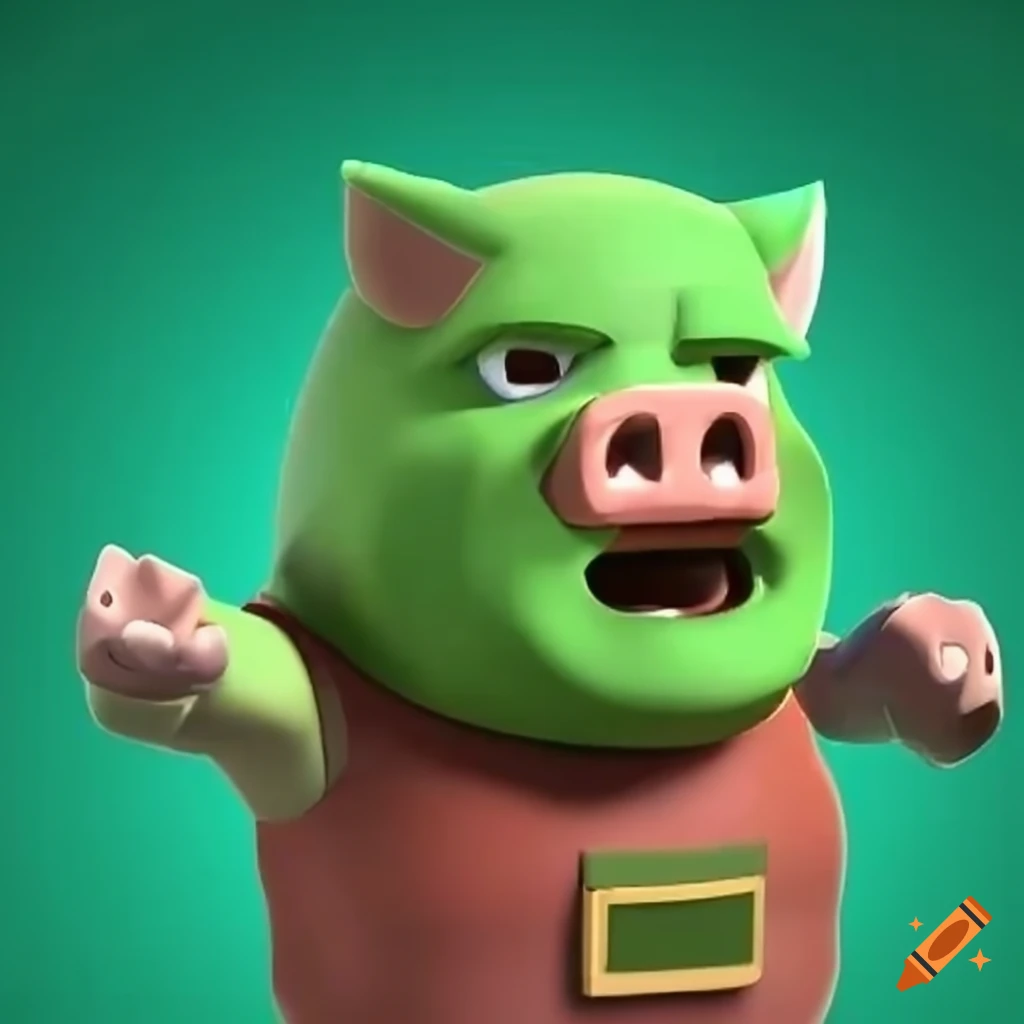 Clash Royale character of a green pig on Craiyon
