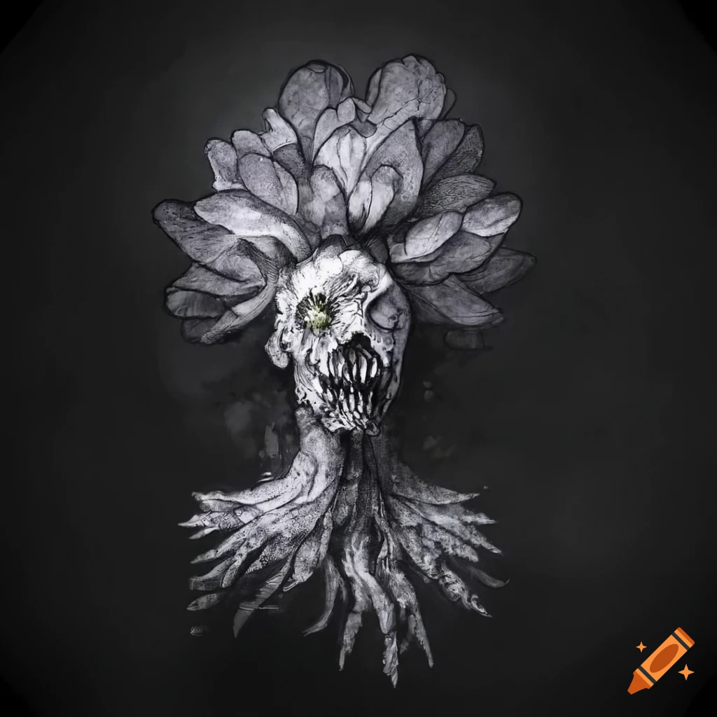 Watercolor of a creepy flower creature on Craiyon