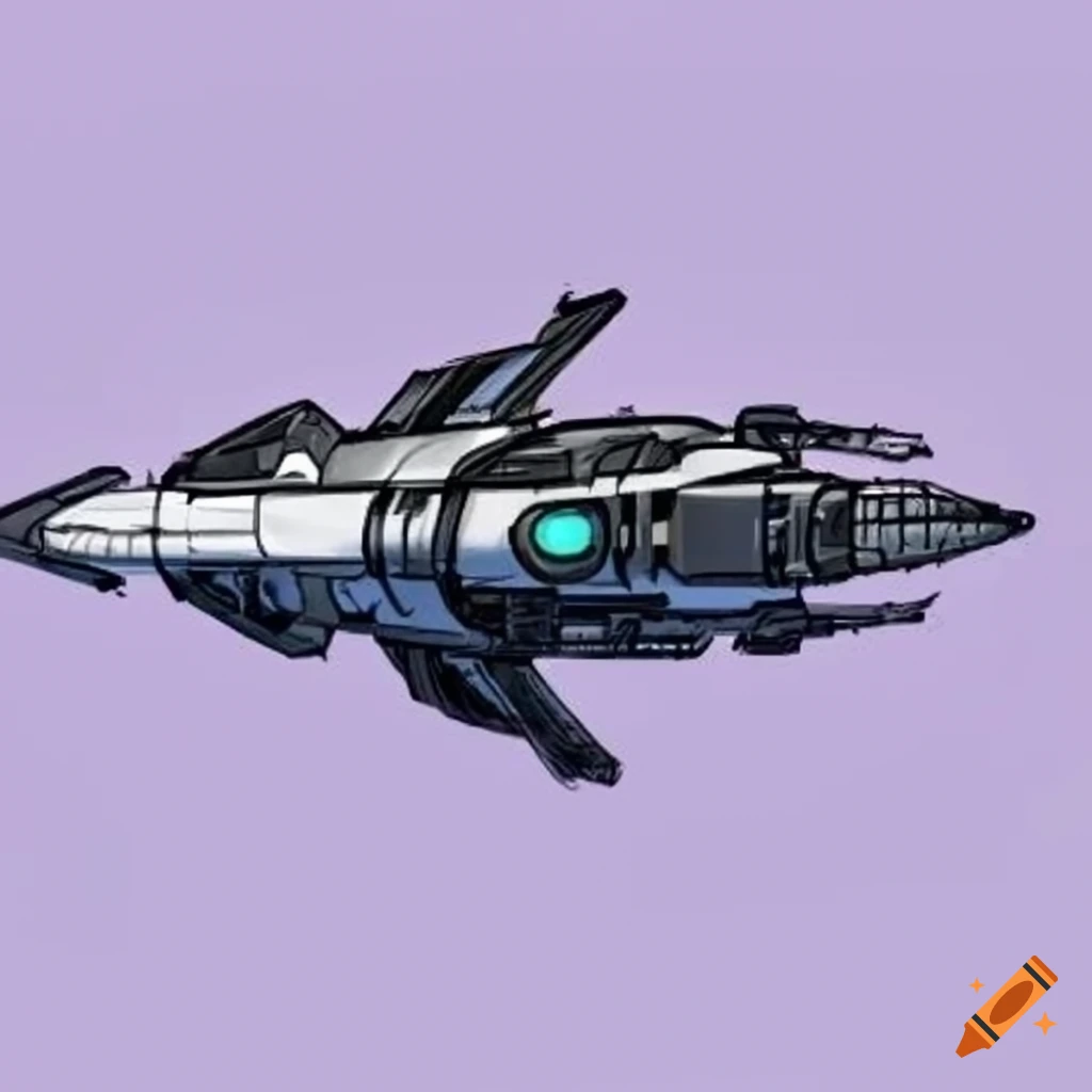 Side view of a 2D fighter spaceship on Craiyon