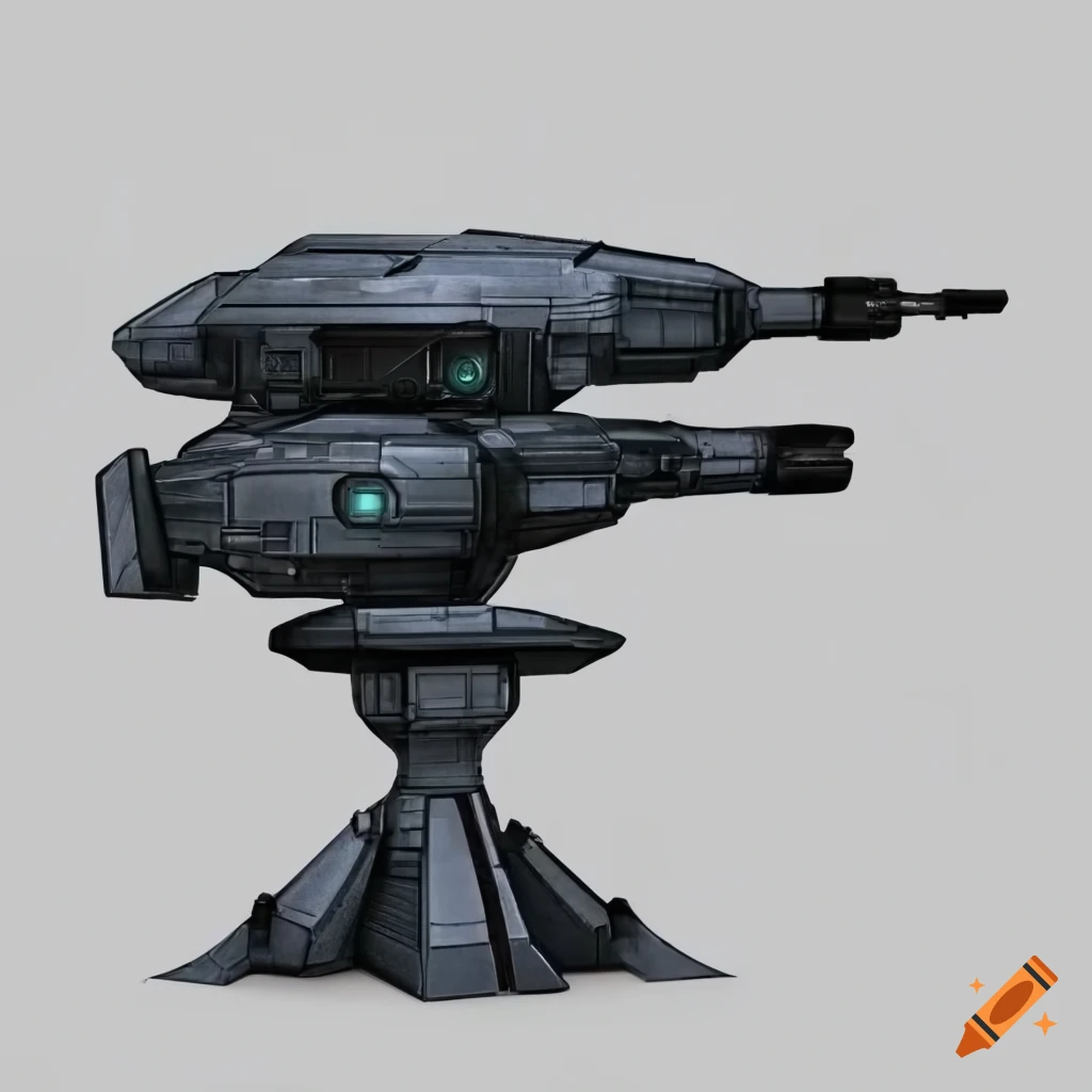 Side view of futuristic space turret weapon on Craiyon