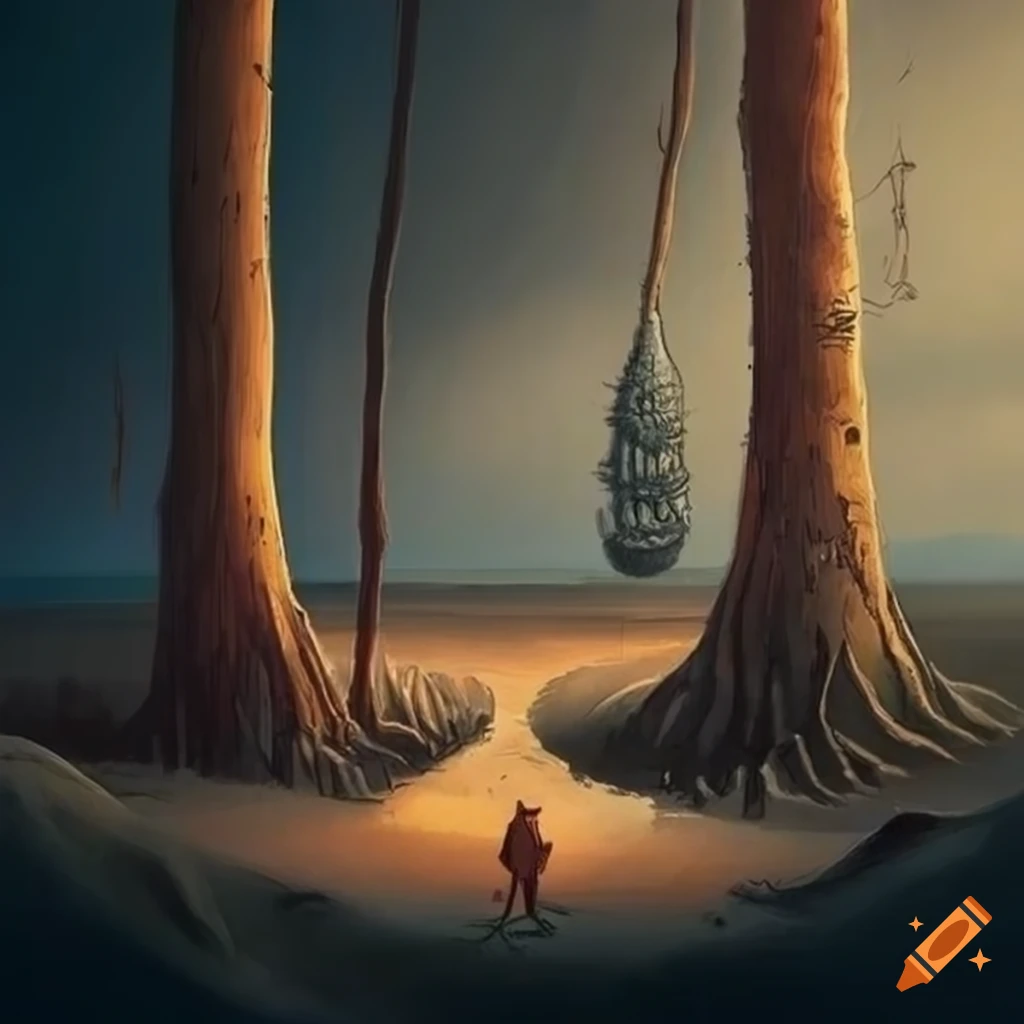 Surreal landscape artwork with transformed everyday objects