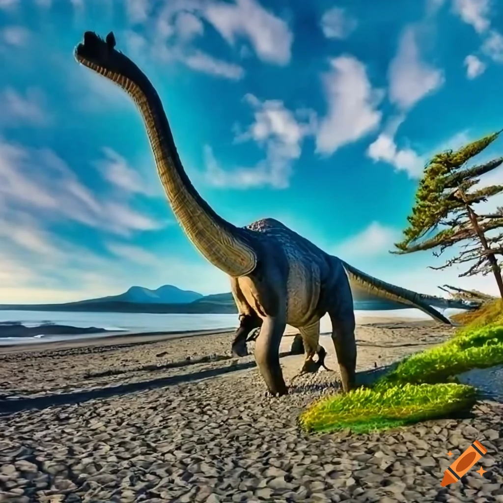 Group of Diplodocus walking along the coast in British Columbia on Craiyon