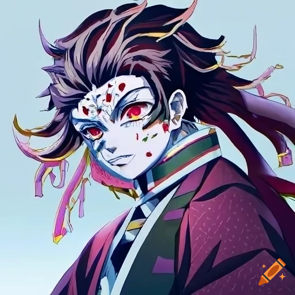 Character inspired by Demon Slayer with white skin and gold markings on ...