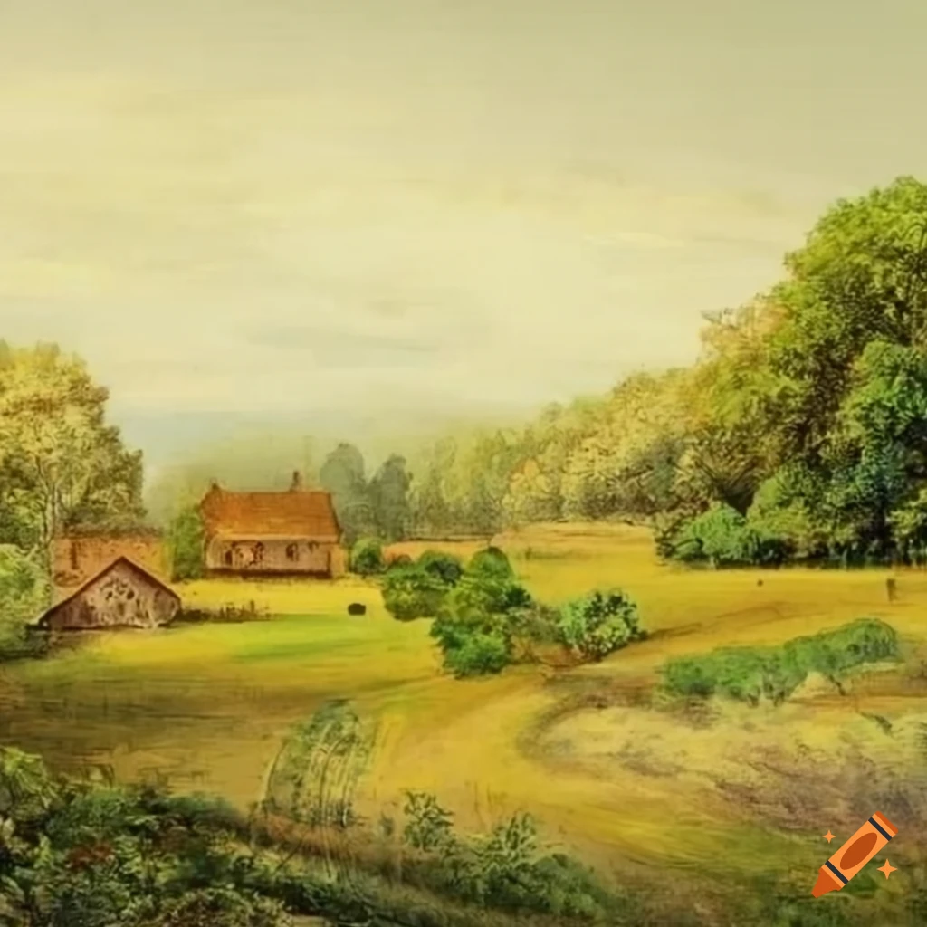 Wildflower field landscape vintage painting, antique landscape art ...