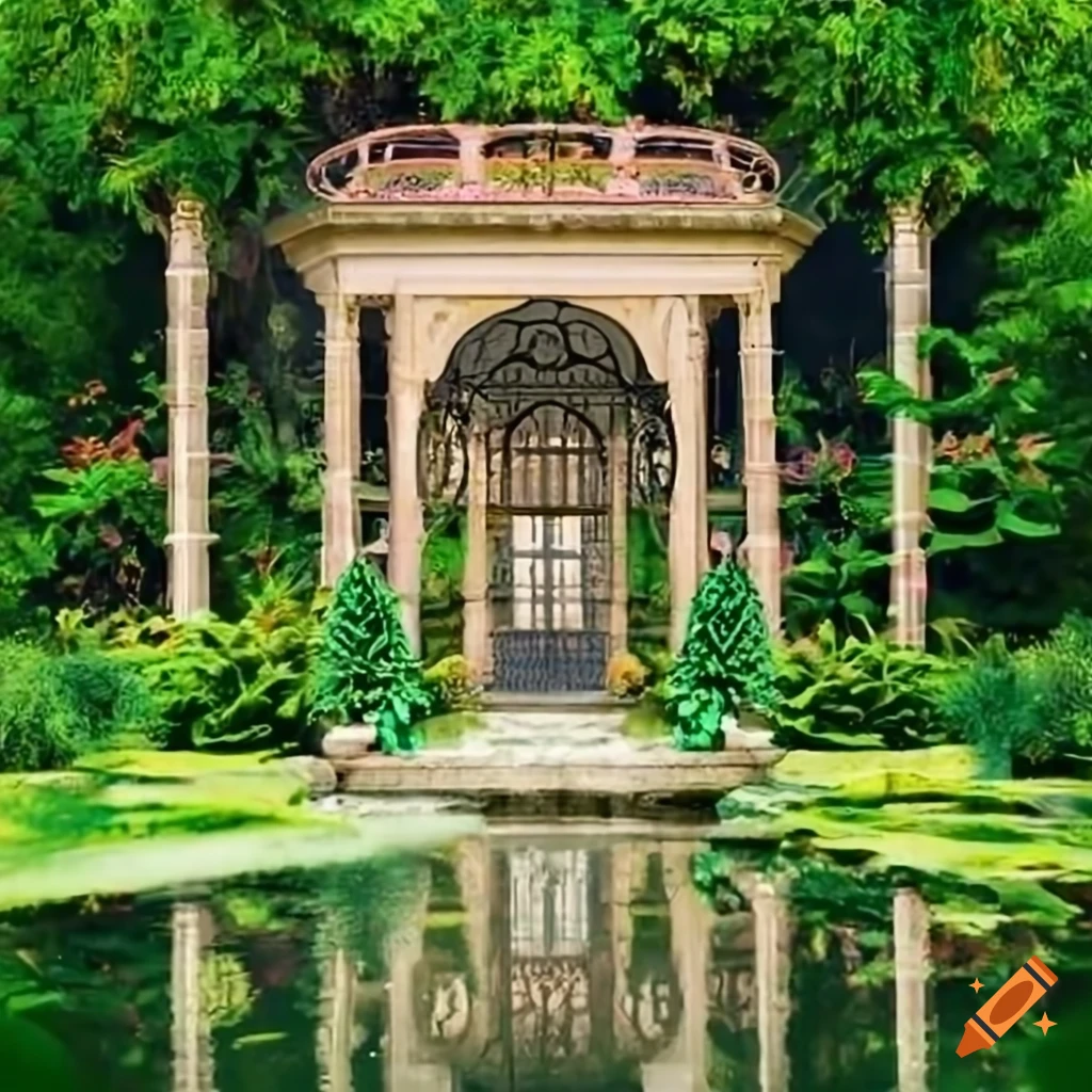 View from inside a beautiful garden inside the large glass dome of a ...