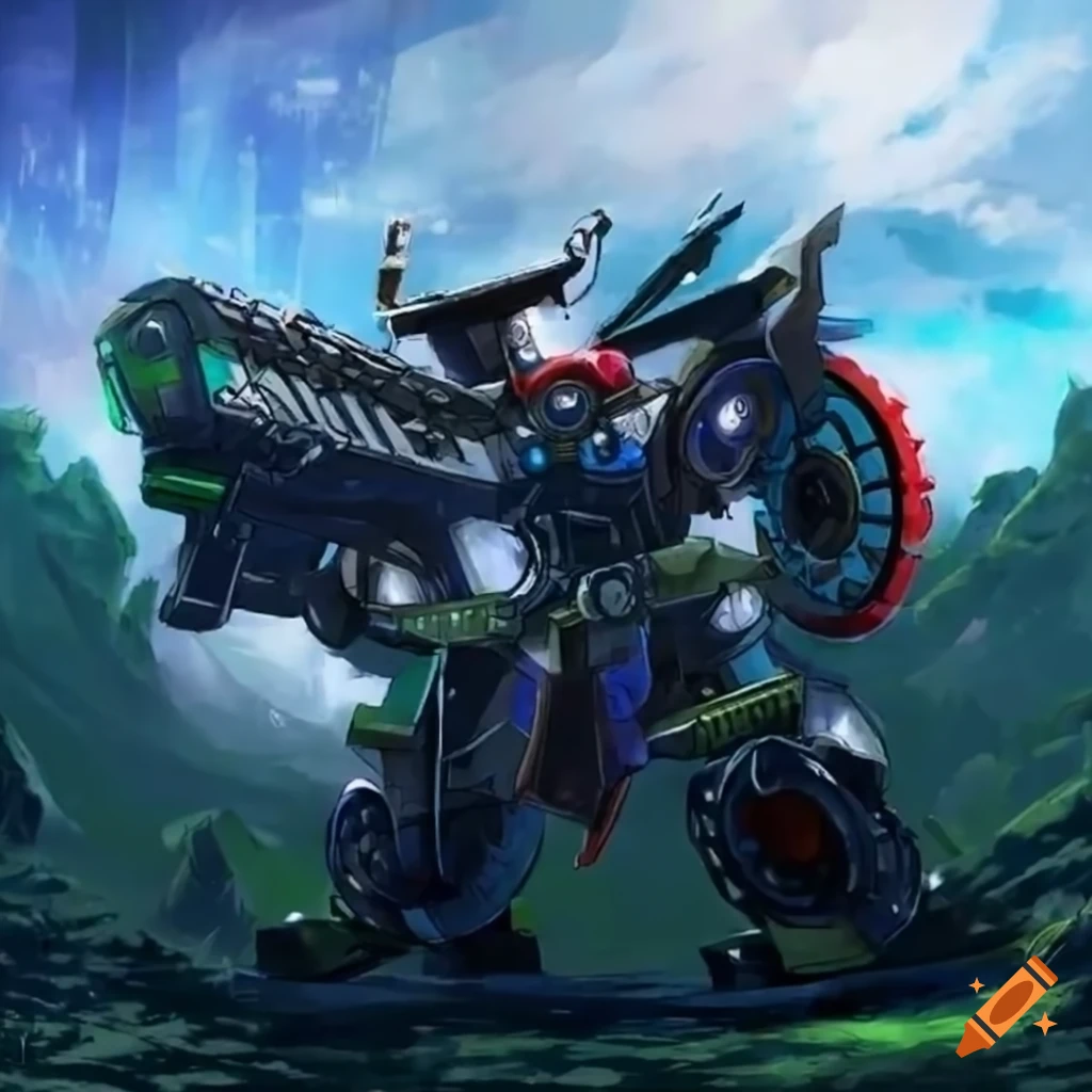 Fantasy anime art of a machine with guns on Craiyon