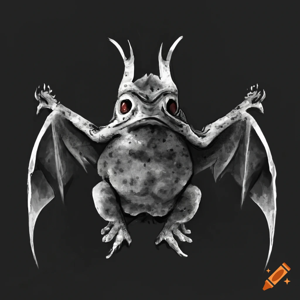 Watercolor of an evil demon toad with bat wings on Craiyon