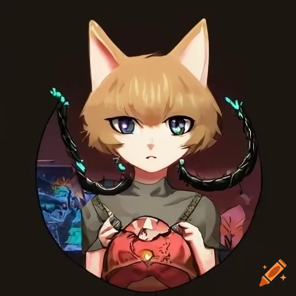 Circular avatar of a fierce anime cat on Craiyon