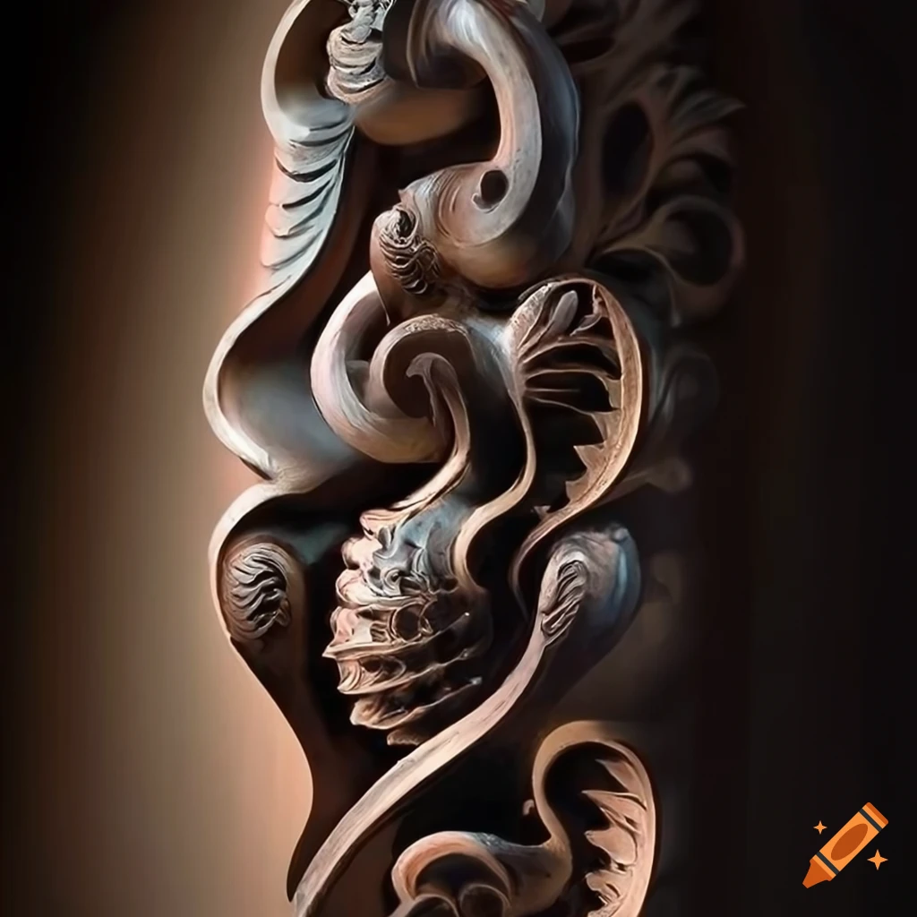 Detailed metalwork sculpture with variegated motif