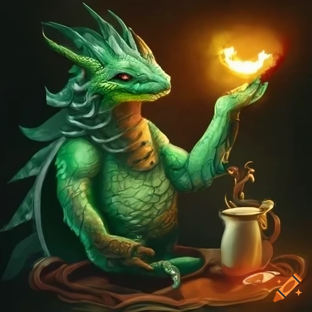 Art of a cooking dragon in a fantasy setting on Craiyon