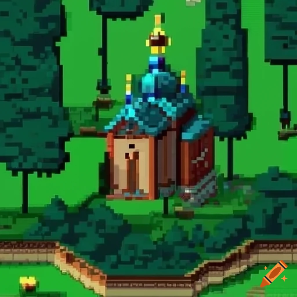 Pixel art of an orthodox church in a game