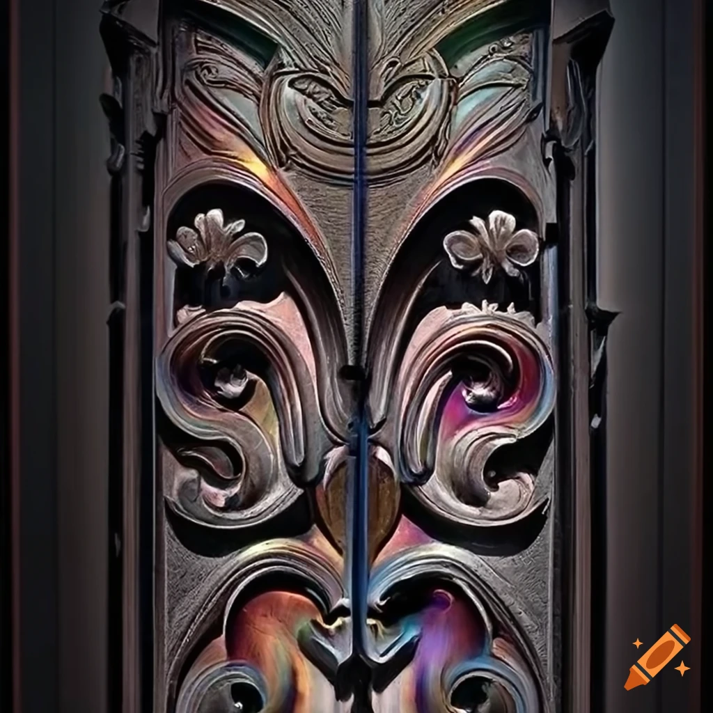 Variegated metal architectural carving with prismatic motif on Craiyon