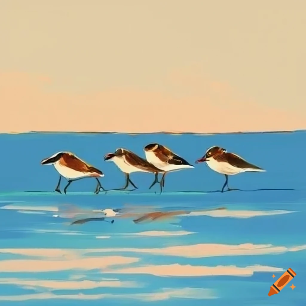 Watercolor of plovers near water on Craiyon
