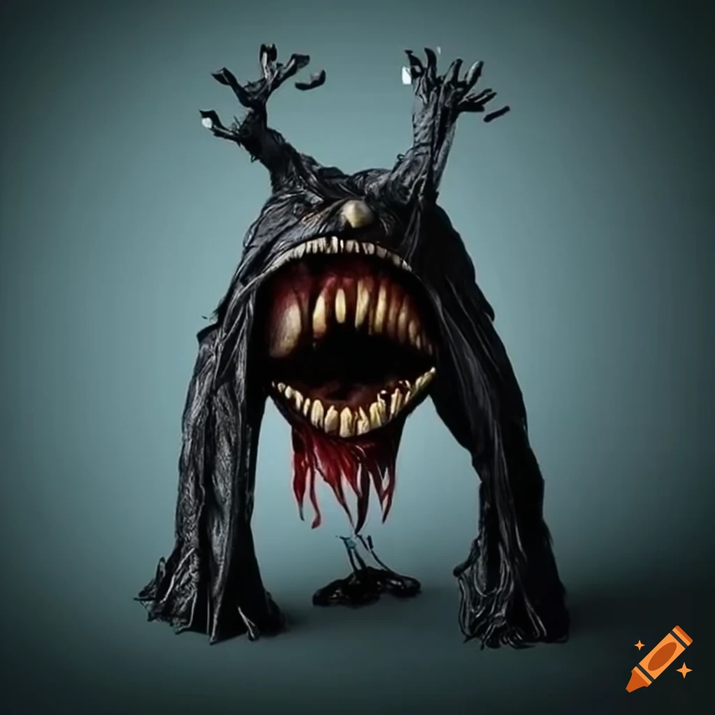 Friendly monster made of garbage bags with blue eyes