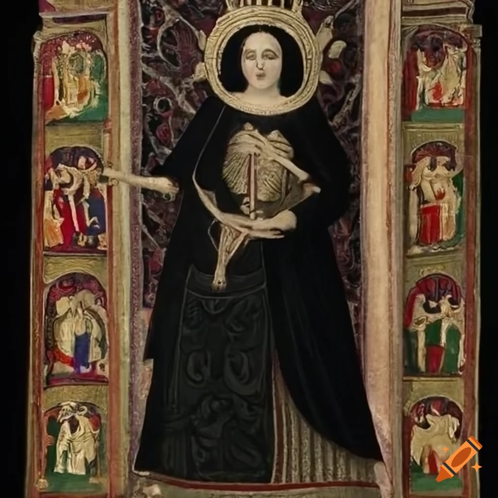Portrait of saint tamar with green hair, gold and white dress, and ...