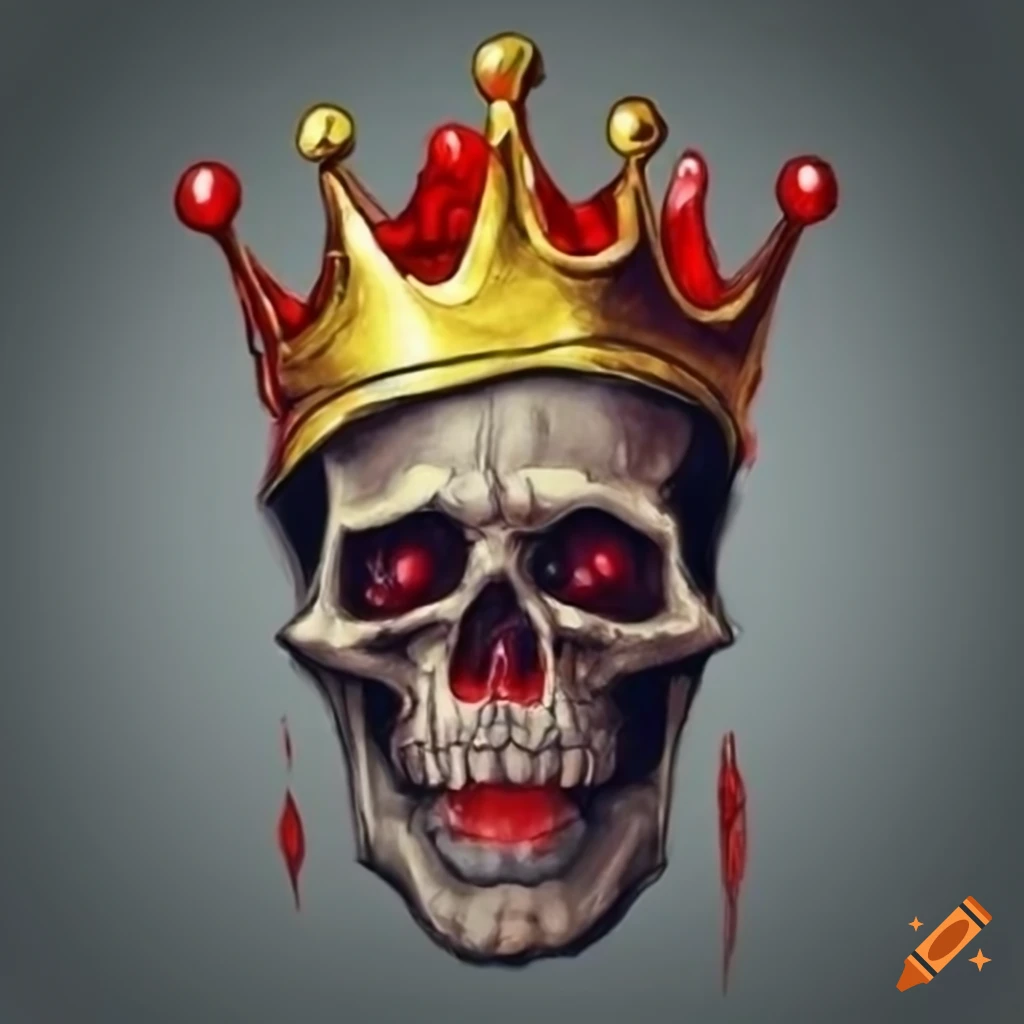 Charcoal drawing of a skeleton with a golden crown on Craiyon