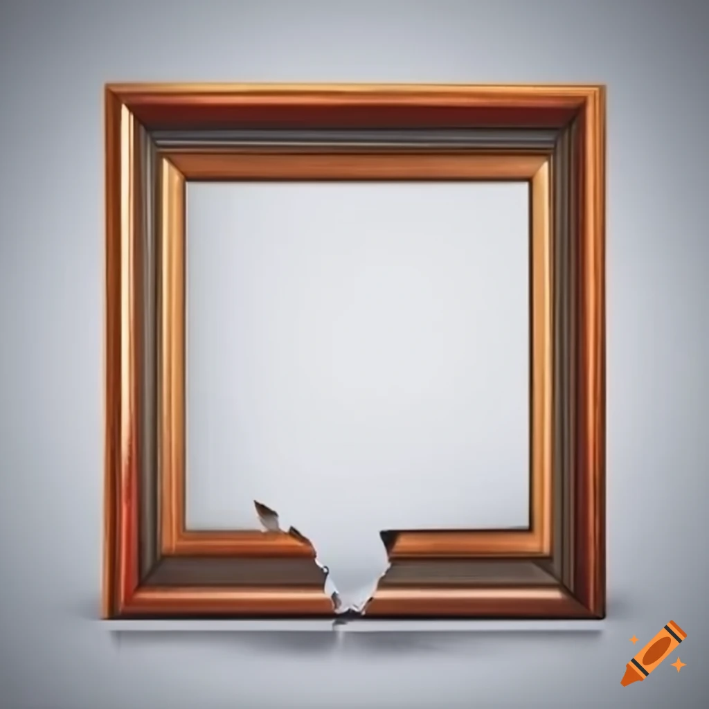 Photograph of a broken empty picture frame on white