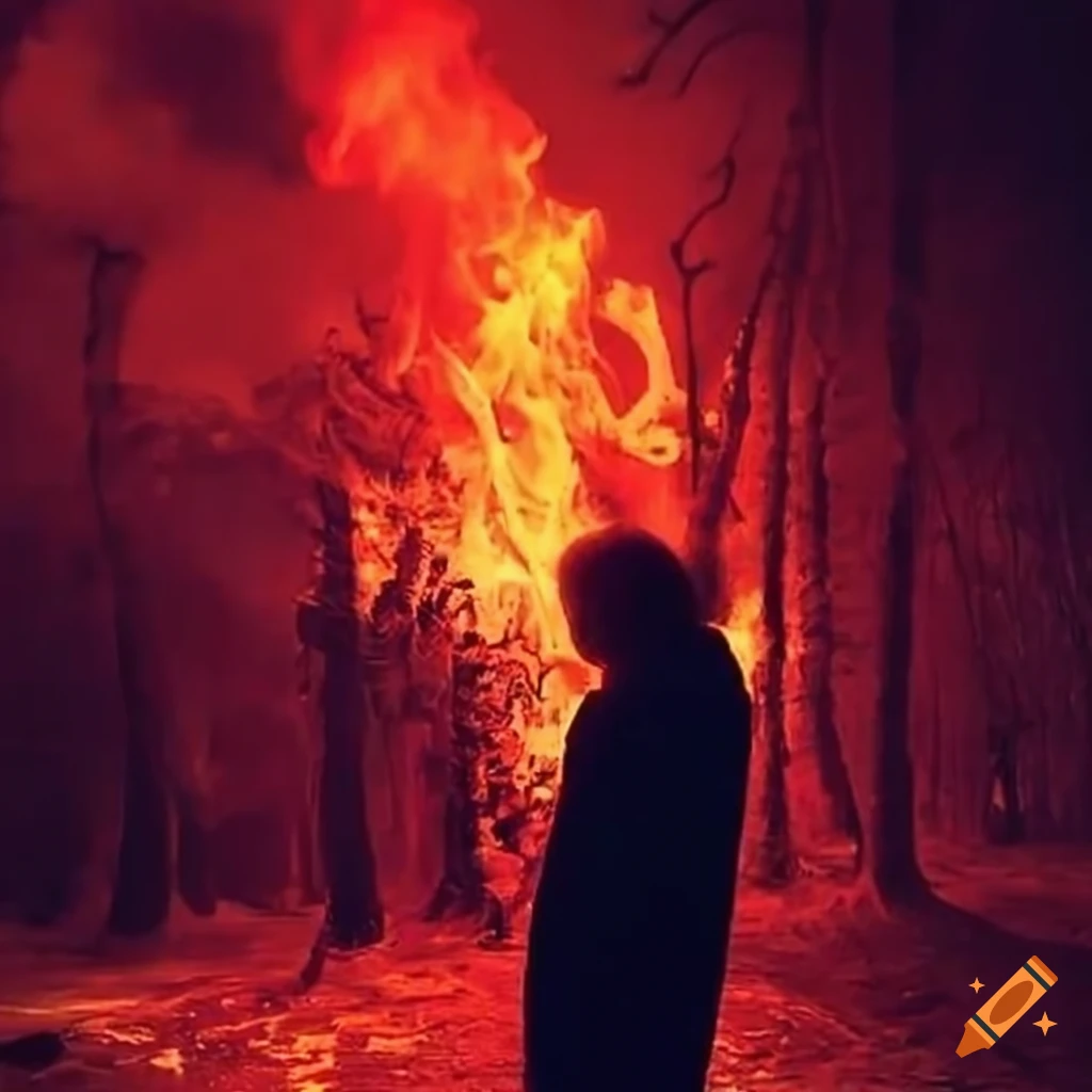 Abstract art of people surrounded by fire on Craiyon