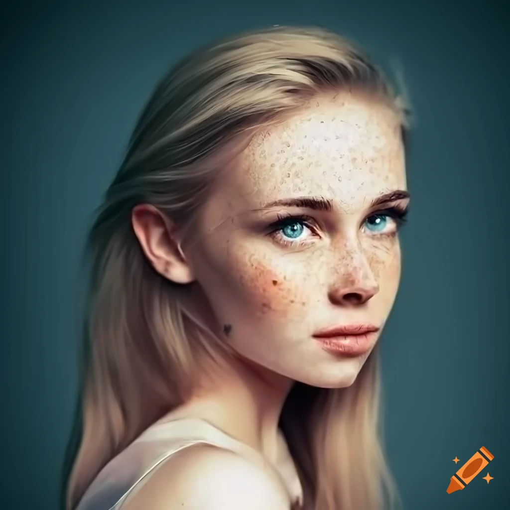 Portrait Of A Beautiful Young Woman With Delicate Freckles On Craiyon