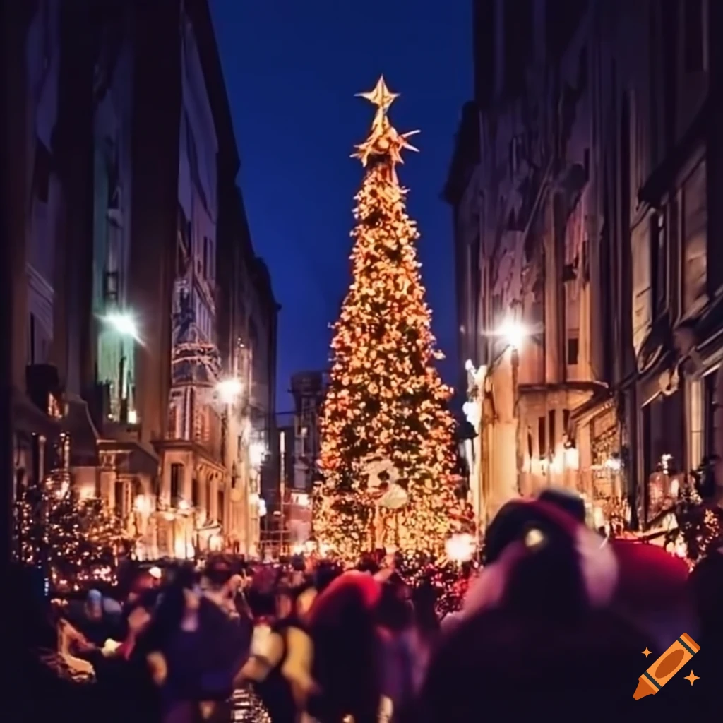 Nighttime christmas parade in a city on Craiyon