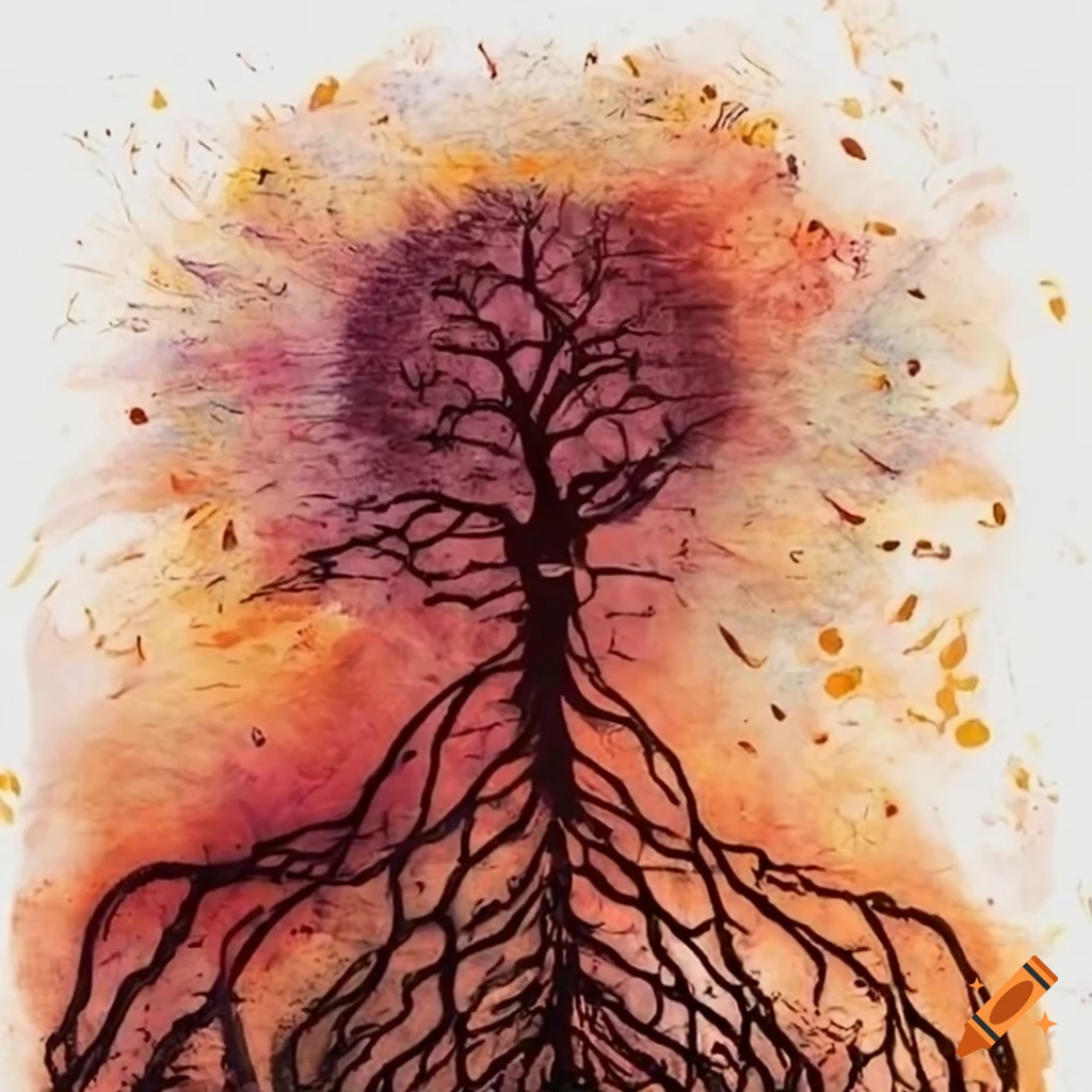 Artwork of a person with roots merging into the ground on Craiyon