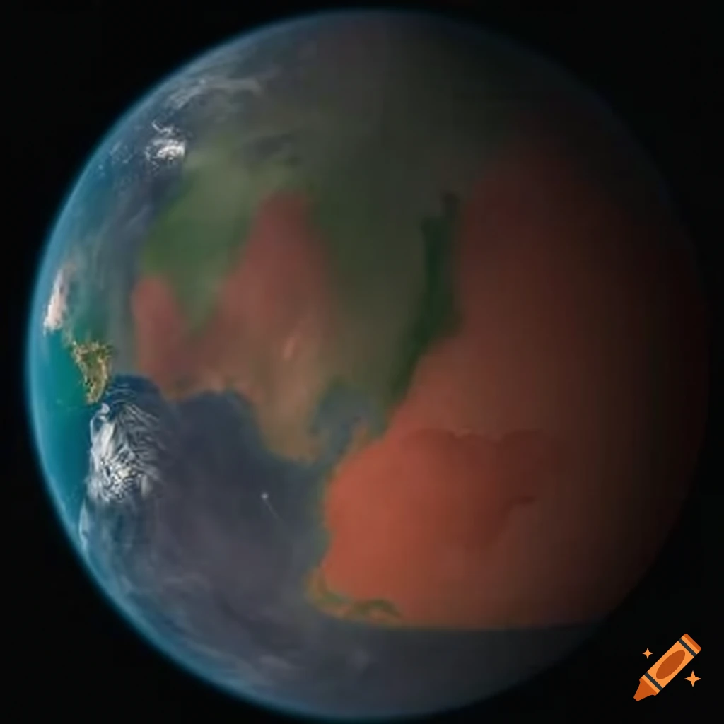 Photograph of a tropical planet with water, desert, and jungle on Craiyon