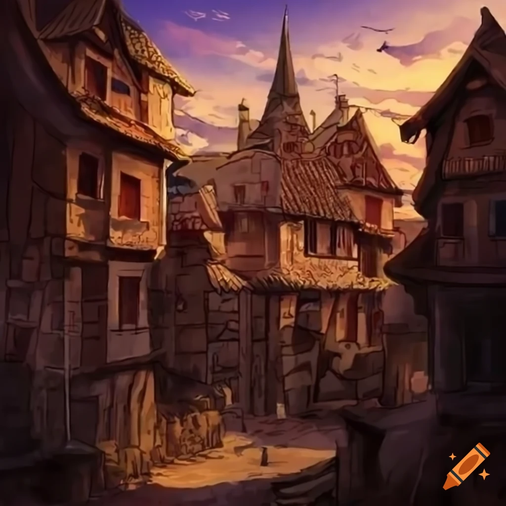 Portada de libro estilo anime de un pueblo medieval llamado megatem on ...
