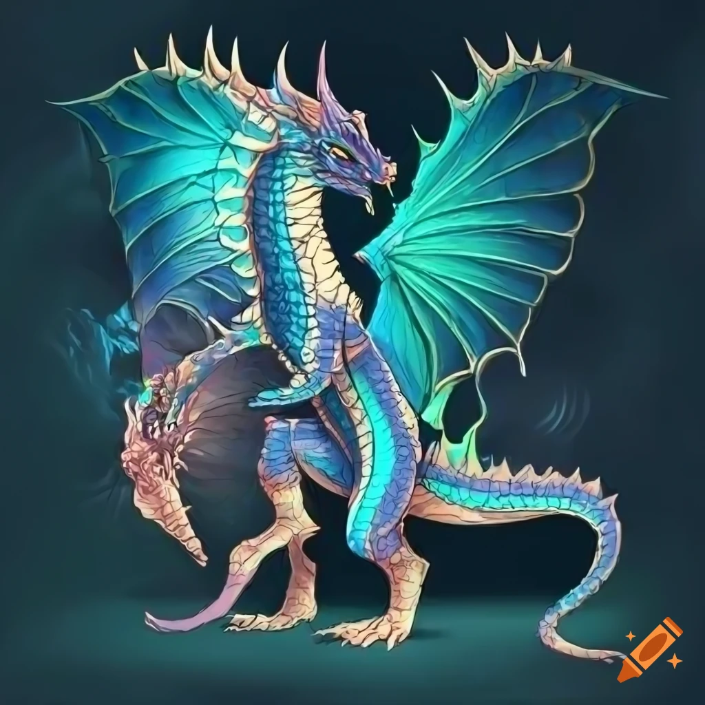Side view concept art of a dragon with wings and four legs on Craiyon