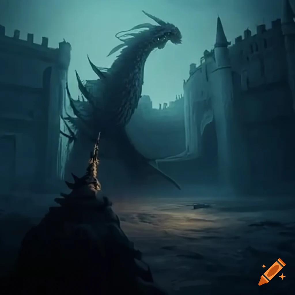 Image of a dragon guarding a castle on Craiyon
