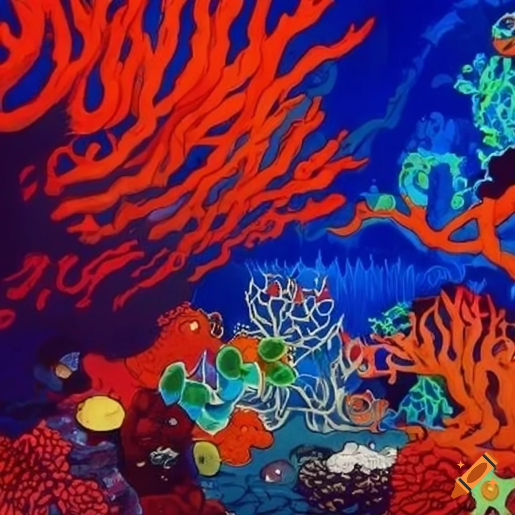 Chiho aoshima's artwork of fiery cross reef on Craiyon