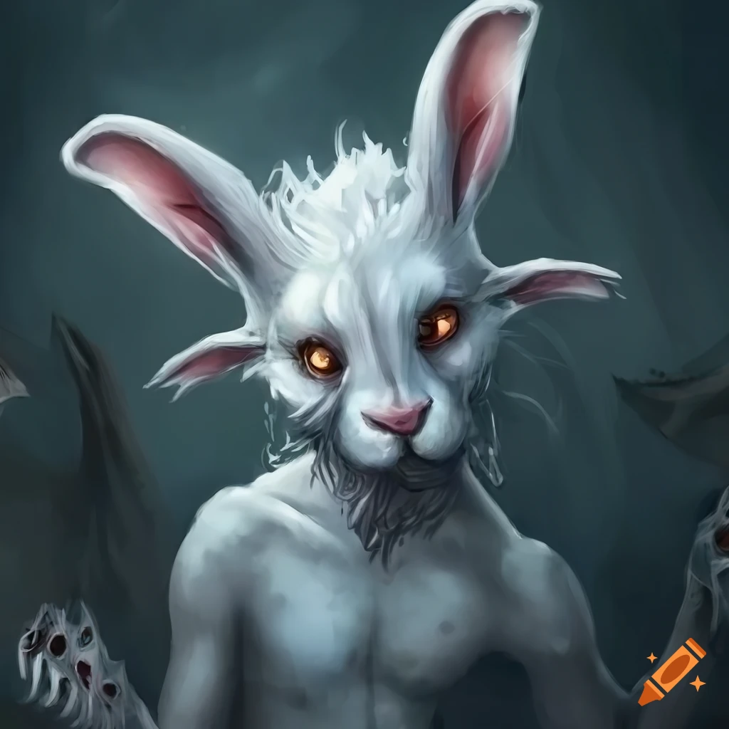 Fantasy art of a white rabbit goblin