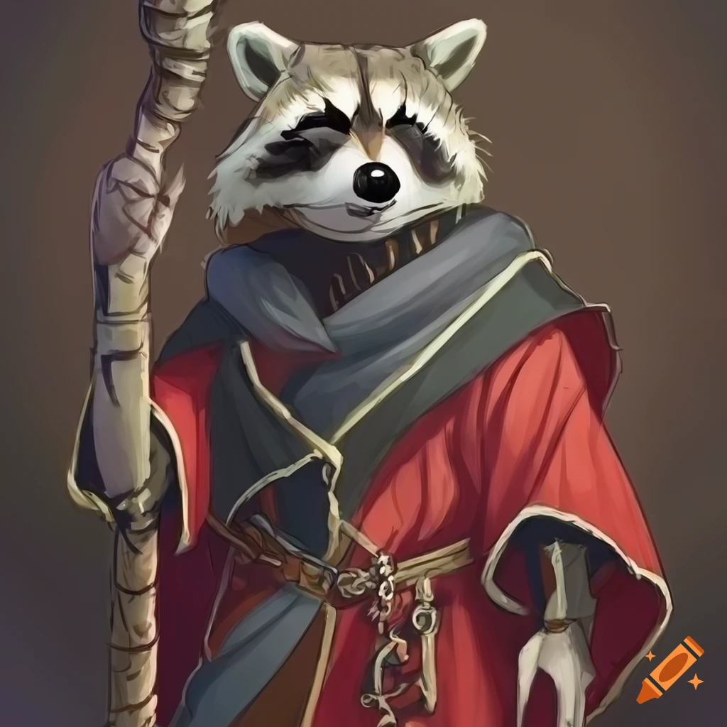 Black and white cartoon raccoon with a d20 on Craiyon