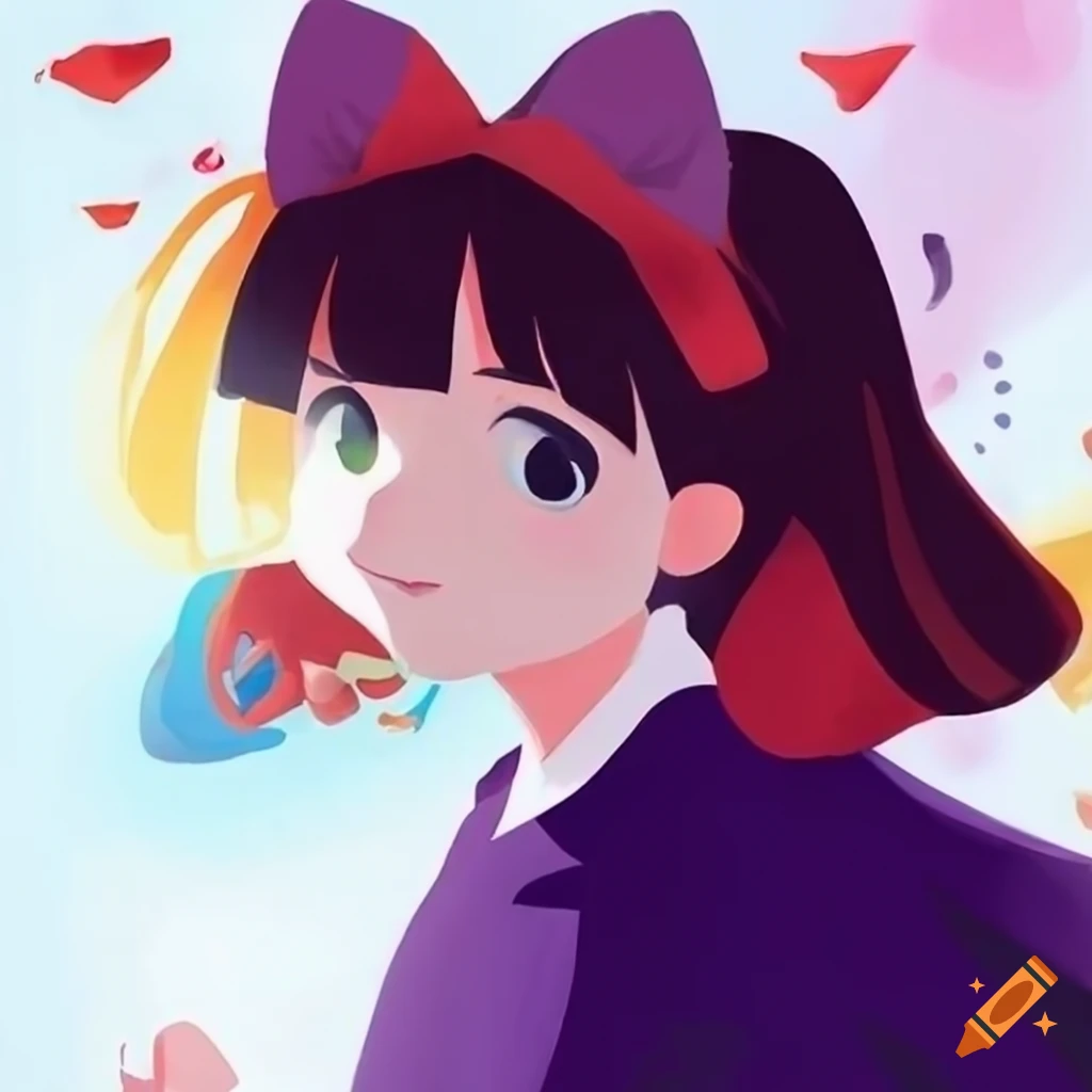 Realistic 3d rendering of kiki's delivery service riding a broom on Craiyon