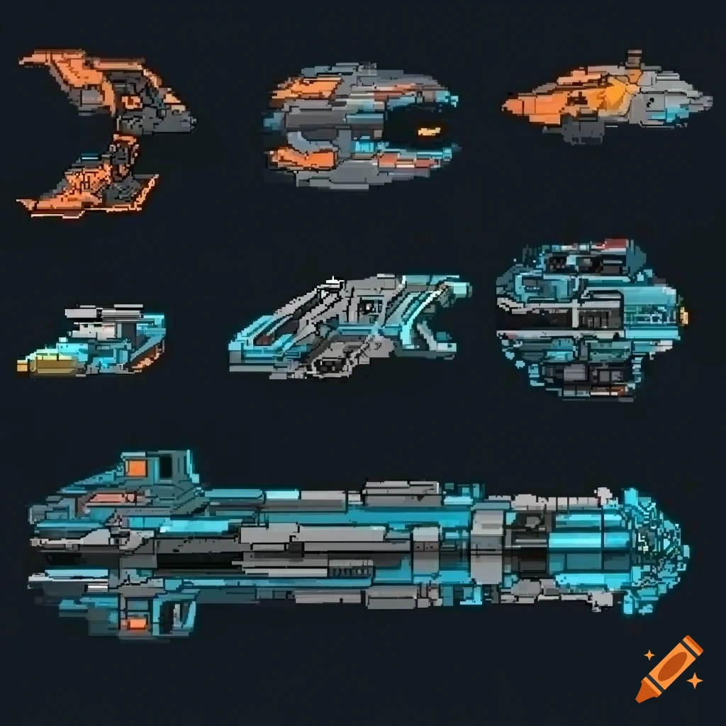 Sprites of science fiction spaceships for games on Craiyon