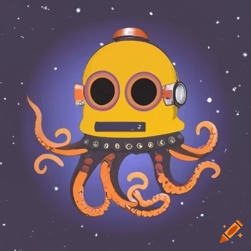 Artistic illustration of an octopus in a diving helmet in space on Craiyon